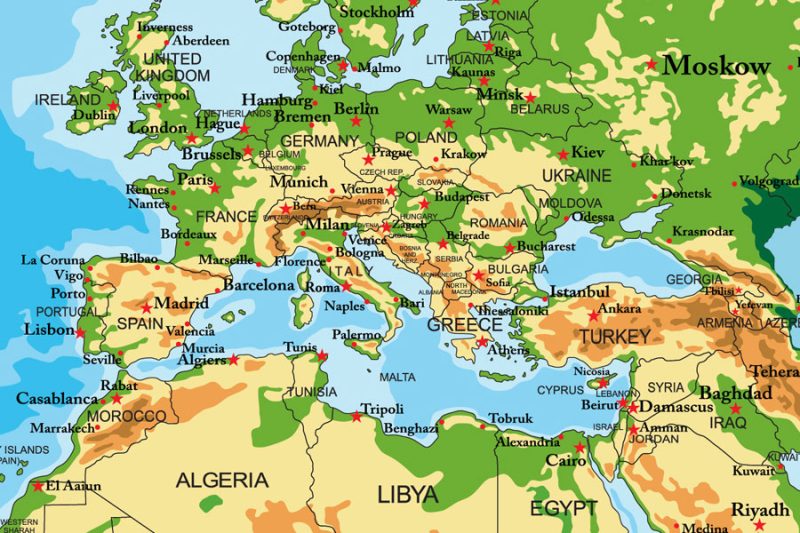 Karta svijeta geografska, države, uzvisine - PLAKATI.COM.HR