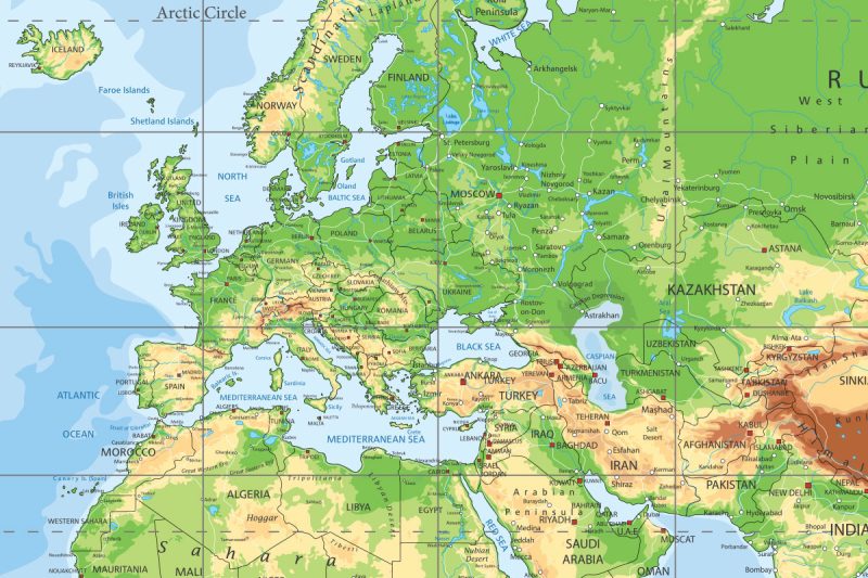 Karta svijeta geografska, države, uzvisine Mercatorova projekcija ...